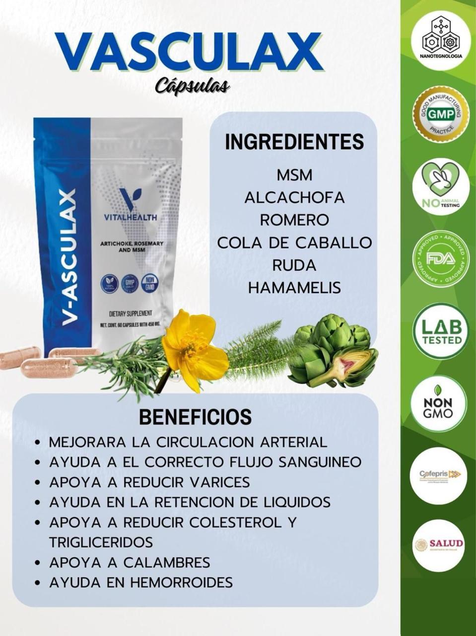 V-ASCULAX 60 CAPS. – Vital Suplementos Mex.